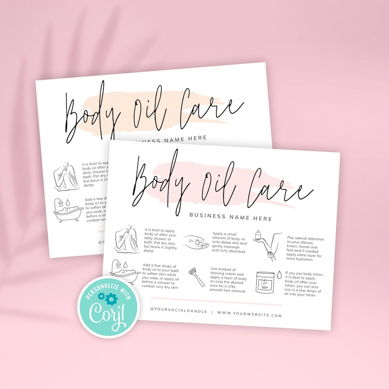 Editable Body Oil Care Card Template Feminine Dry Oil - Etsy