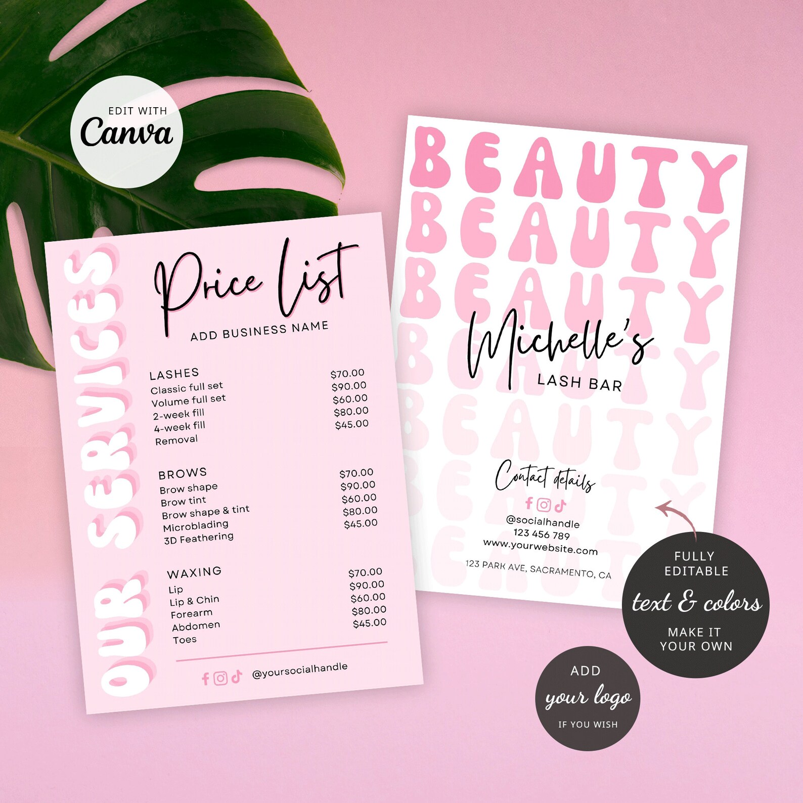 Feminine Pink Business Price List Template, Trendy Retro Font Salon ...