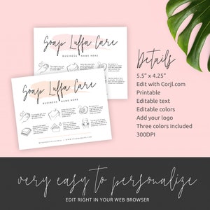 Soap Luffa Care Card Template, Editable Soap Sponge Care Guide ...