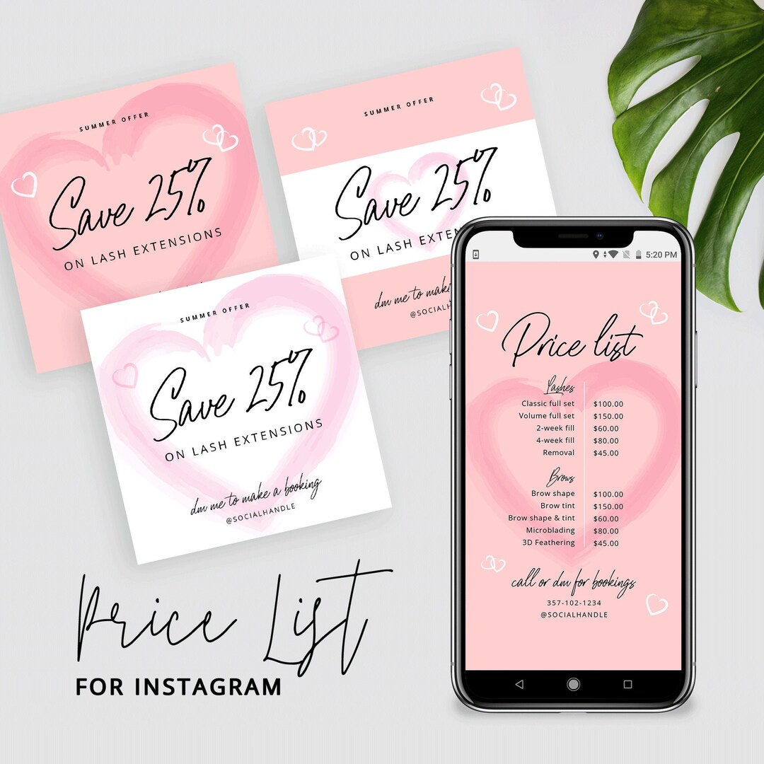 Instagram Price List Template, Digital Beauty Price List, Salon Price ...