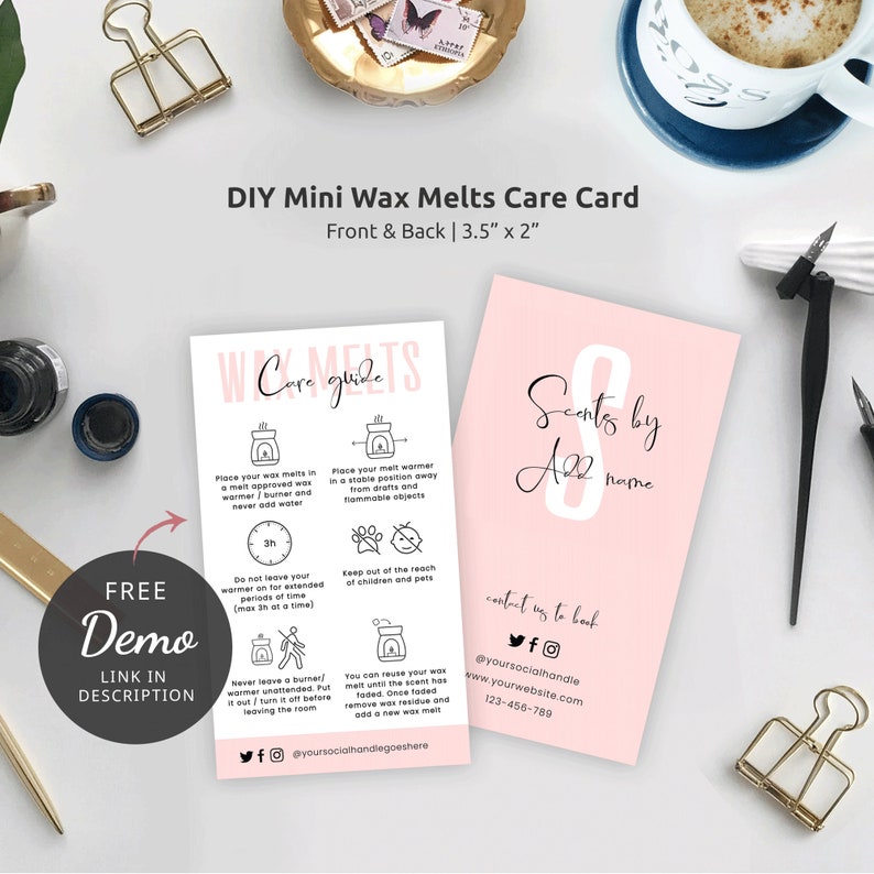 Wax Melts Care Card Template, MINI Wax Melt Safety Guide, Editable ...