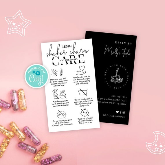 Resin Shaker Charm Care Card Template Customizable Resin Oil - Etsy