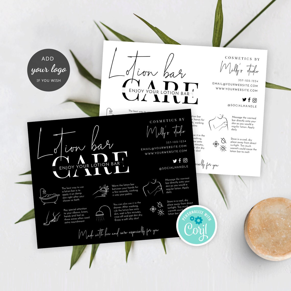 Custom Lotion Bar Care Card Template, Minimalist Solid Body Butter ...