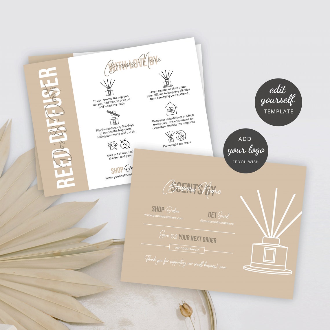 Editable Reed Diffuser Care Card Template Minimalist Room | Etsy