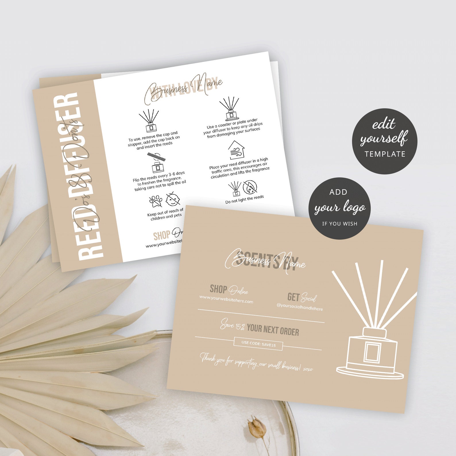 Editable Reed Diffuser Care Card Template, Minimalist Room Diffuser ...