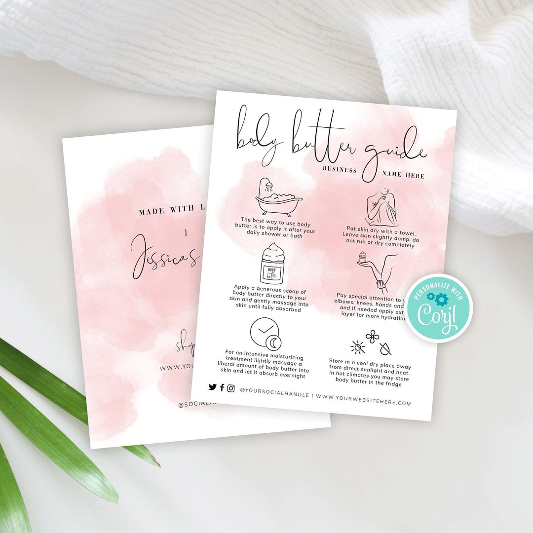 Whipped Body Butter Application Guide, Customizable Lotion Care Card ...