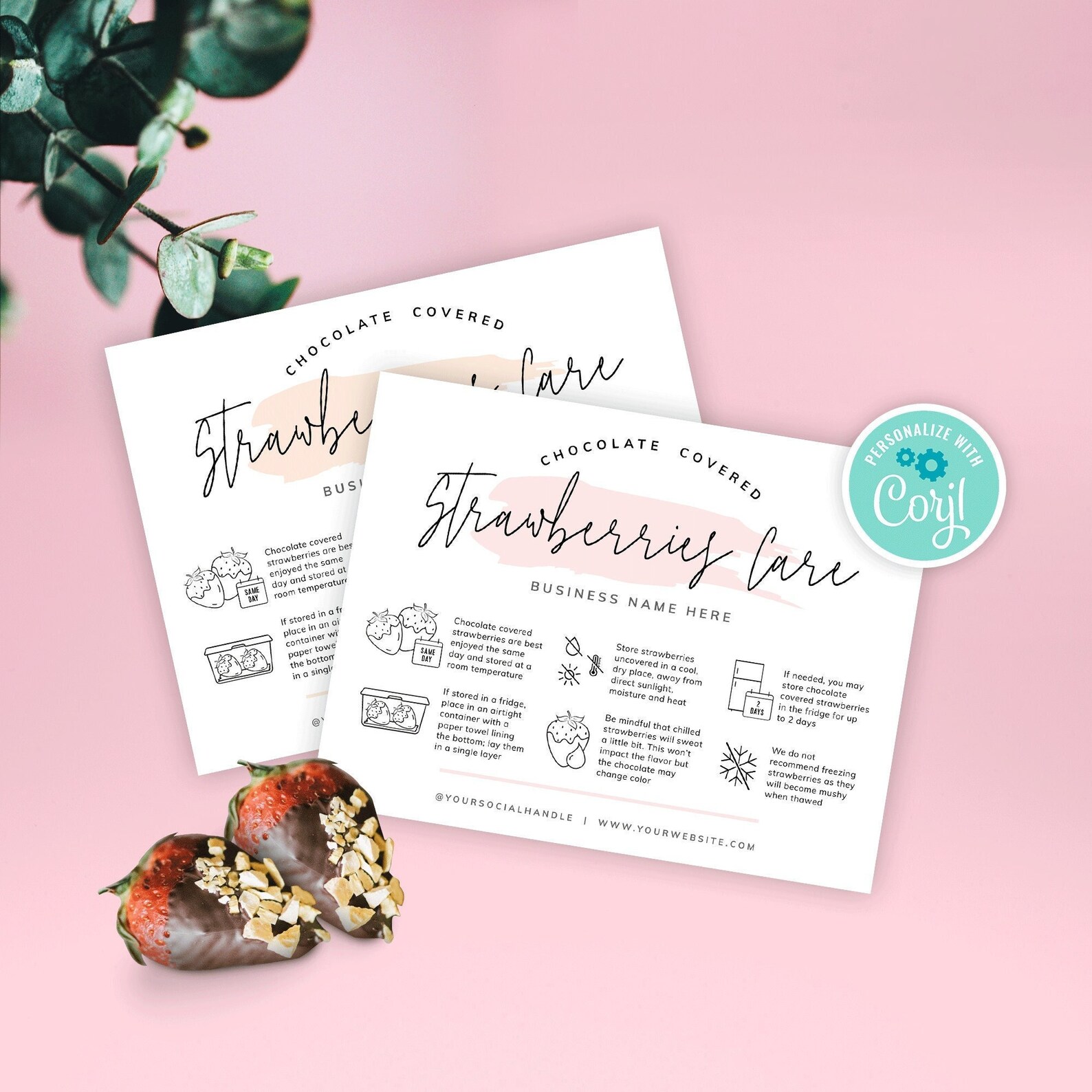 Chocolate Strawberries Care Card Editable Choc Covered - Etsy