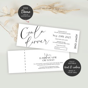 Minimal Gala Dinner Ticket Template, Editable Business Event Entry ...