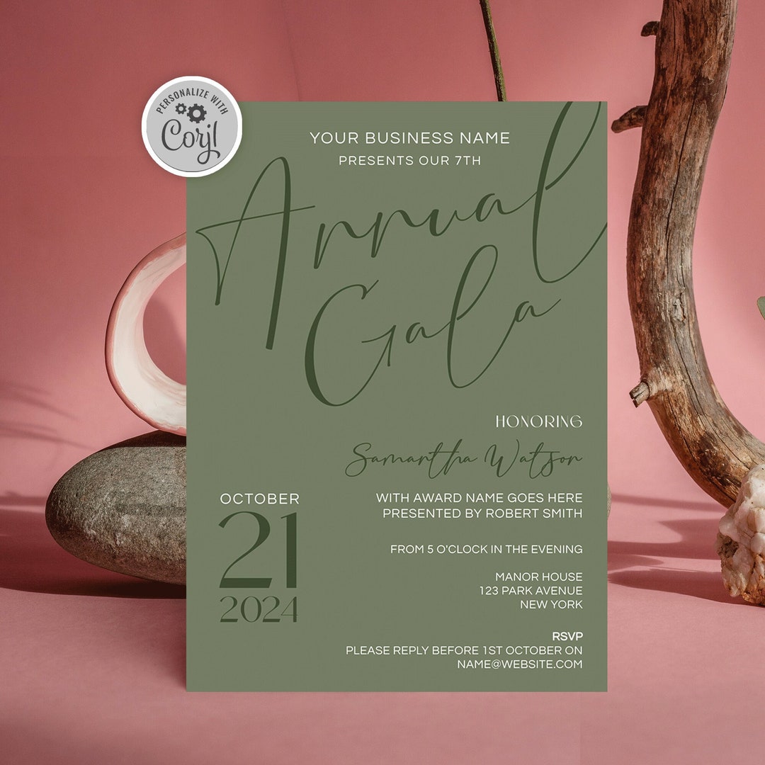 Sage Green Gala Dinner Invitation Template, Custom Corporate Function ...