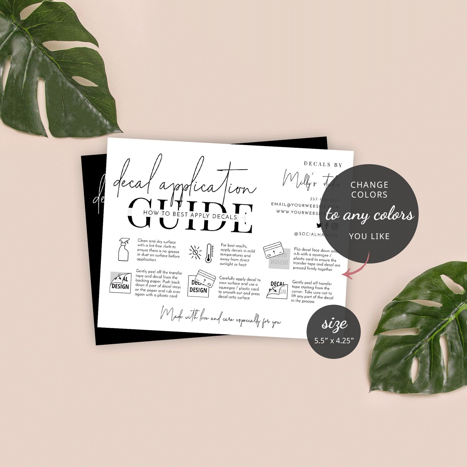 Decal Application Instructions Cards, Custom Vinyl Decals Care Card ...