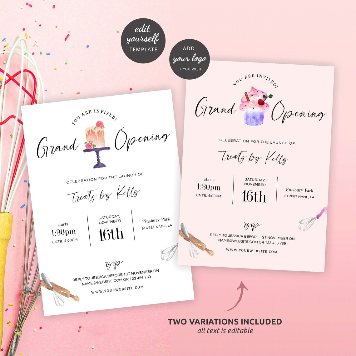 Bakery Grand Opening Invite Template Cupcake & Cake Shop - Etsy