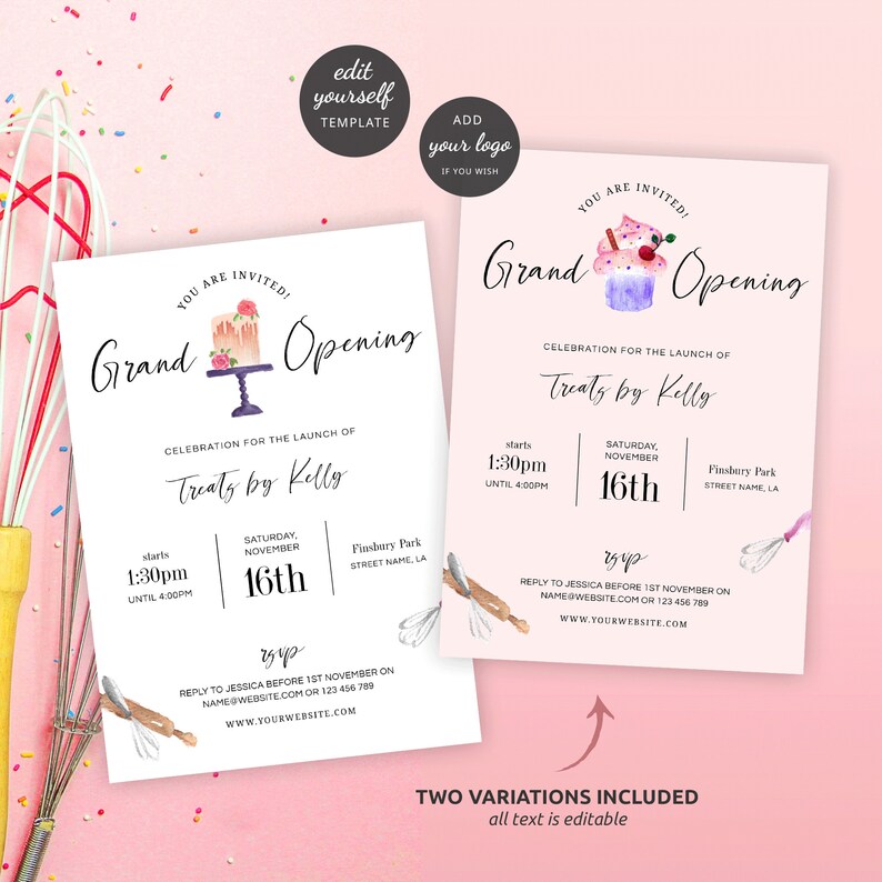 Bakery Grand Opening Invite Template Cupcake & Cake Shop - Etsy