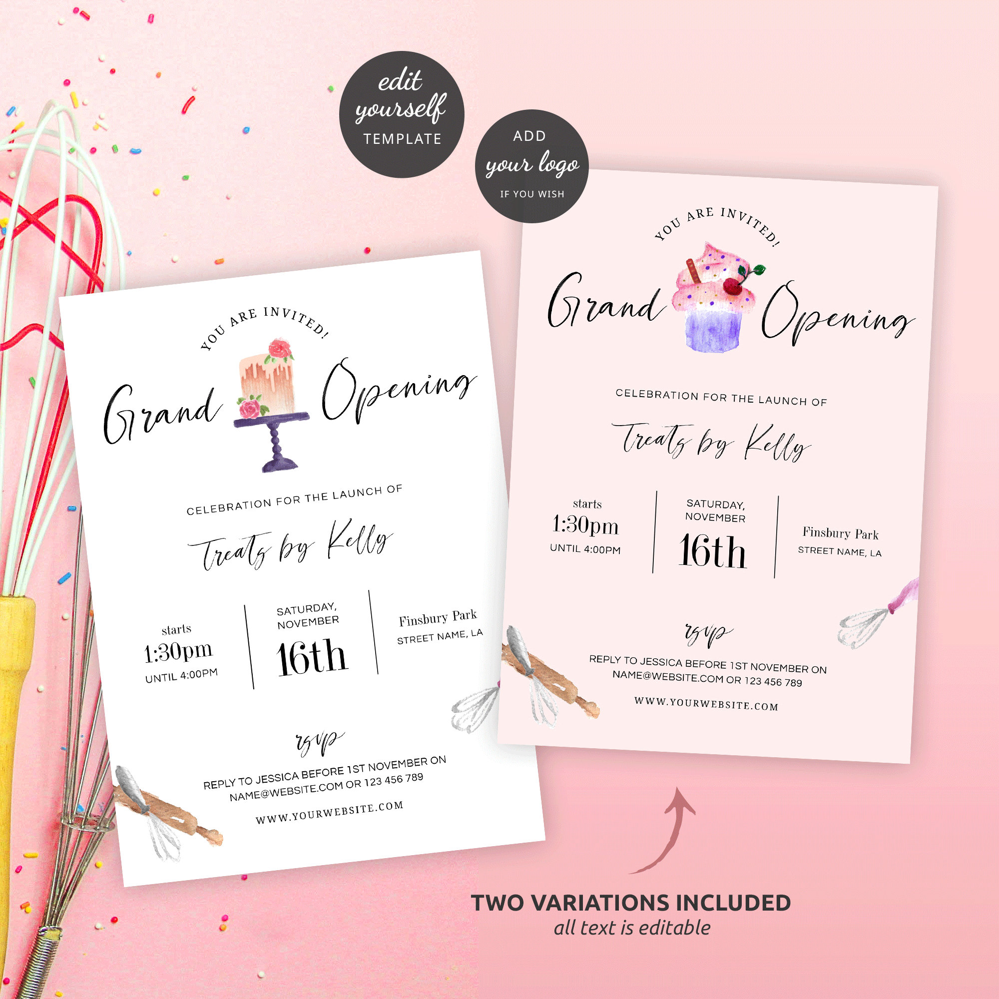 Bakery Grand Opening Invite Template Cupcake & Cake Shop - Etsy