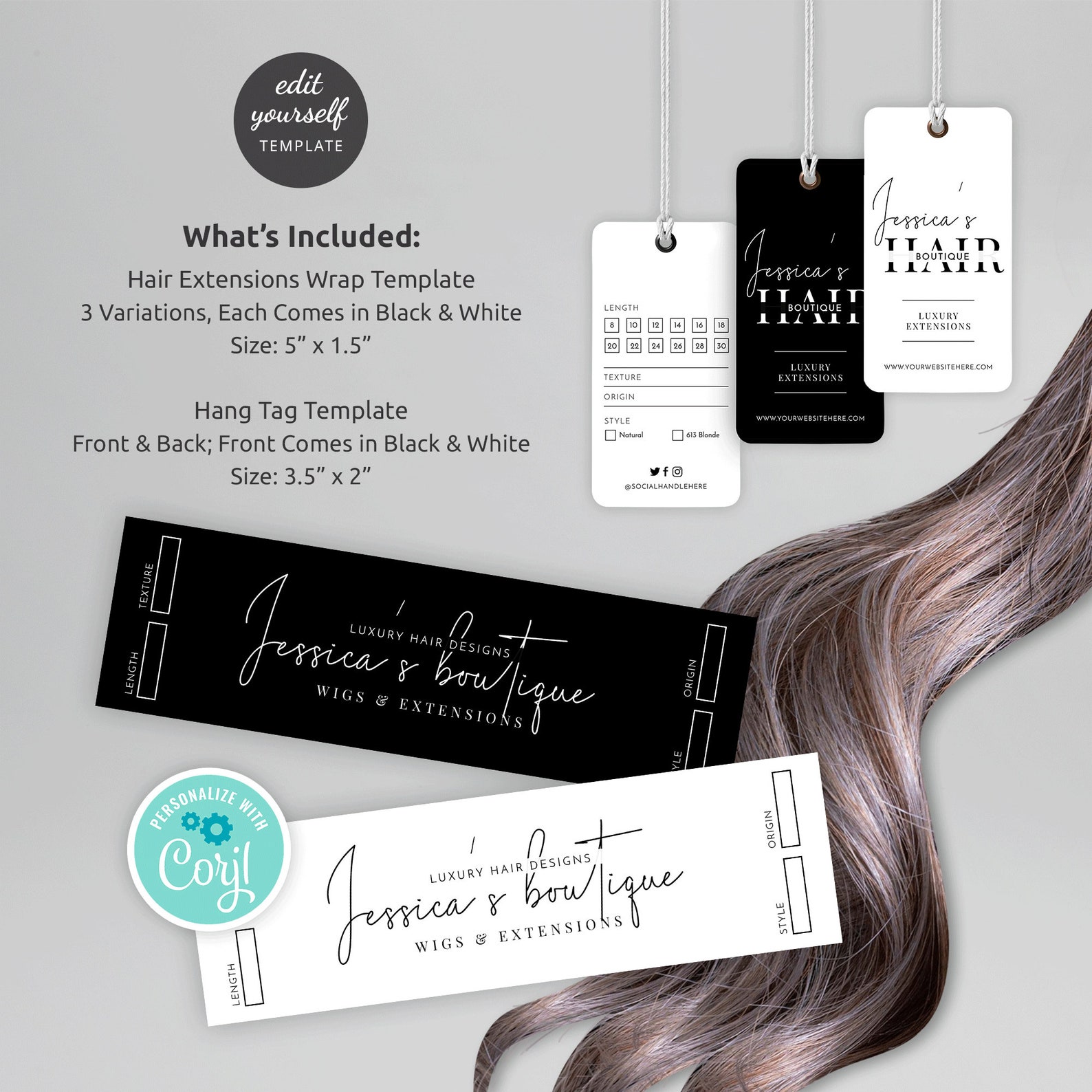 Hair Extensions Bundle Wrap Minimalist Editable Hair Boutique - Etsy