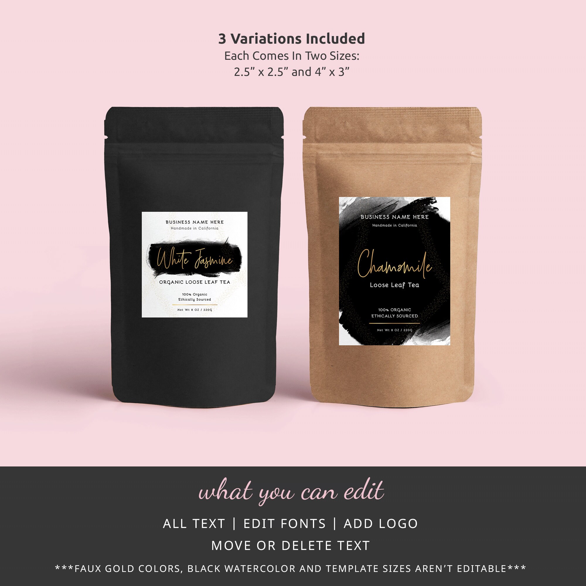 Editable Pouch Label Template, Custom Tea Box Labels, Printable Doypack ...