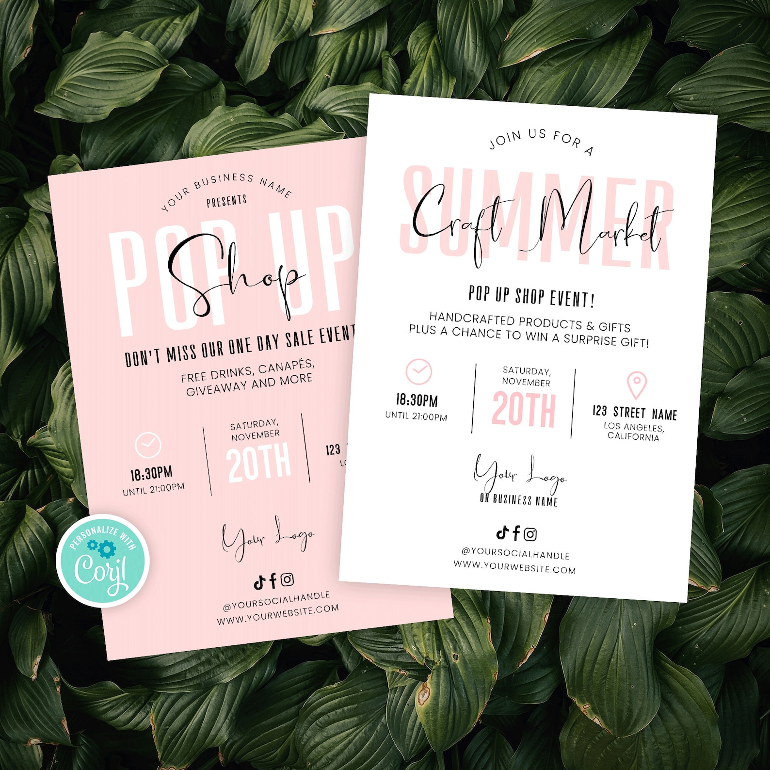 Feminine Pop up Shop Flyer Template, Summer Market Digital Leaflet ...