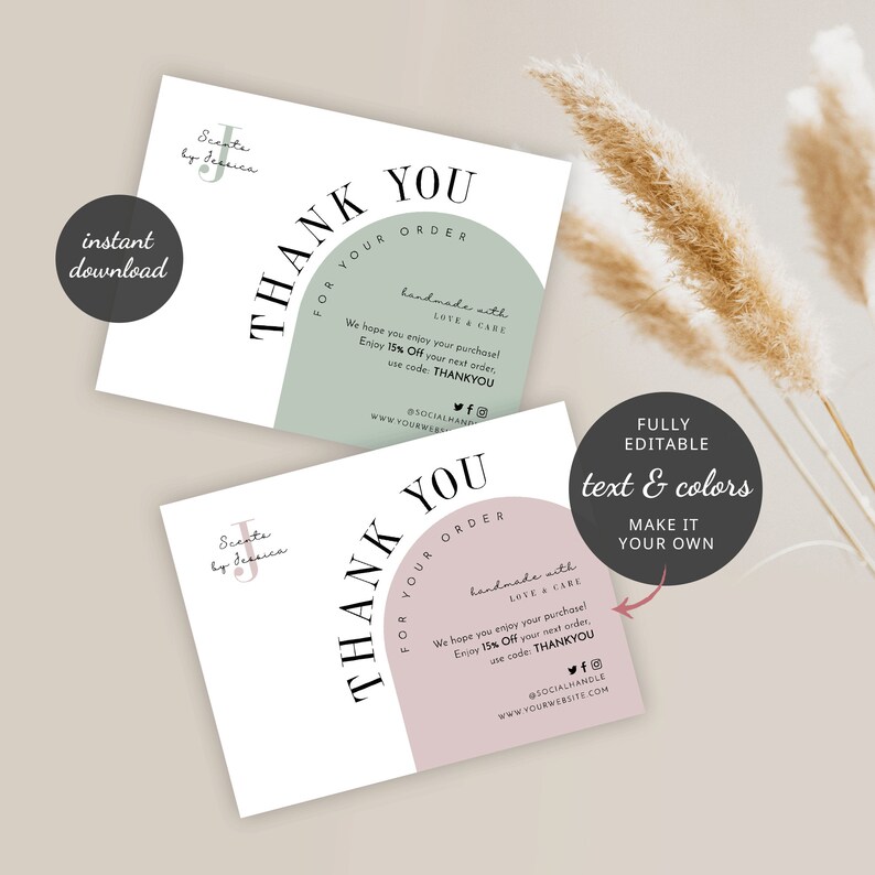 Modern Thank You for Order Card, Editable Business Order Inserts ...