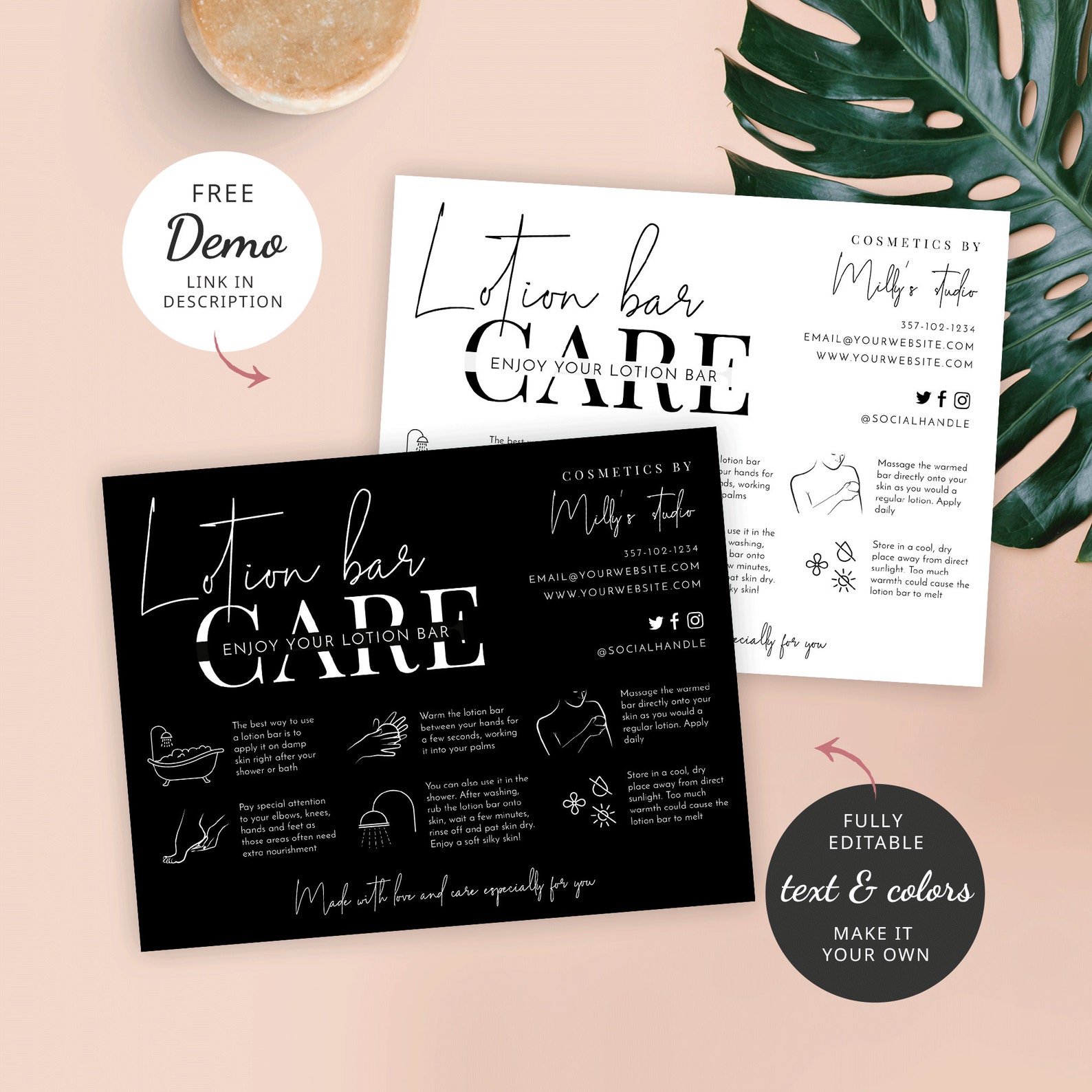 Custom Lotion Bar Care Card Template, Minimalist Solid Body Butter ...