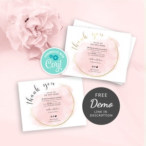 Editable Thank You for Order Template, DIY Business Thank Cards ...