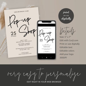 Pop up Shop Invitation Template, Boho Design, Craft Market Marketing ...