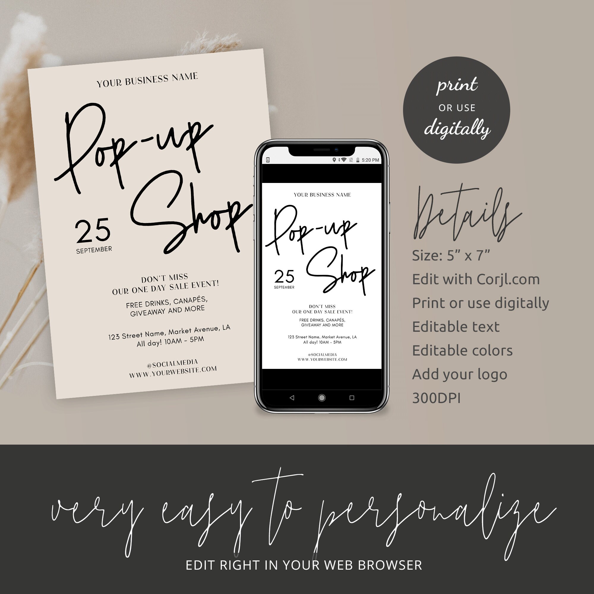 Pop up Shop Invitation Template, Boho Design, Craft Market Marketing ...