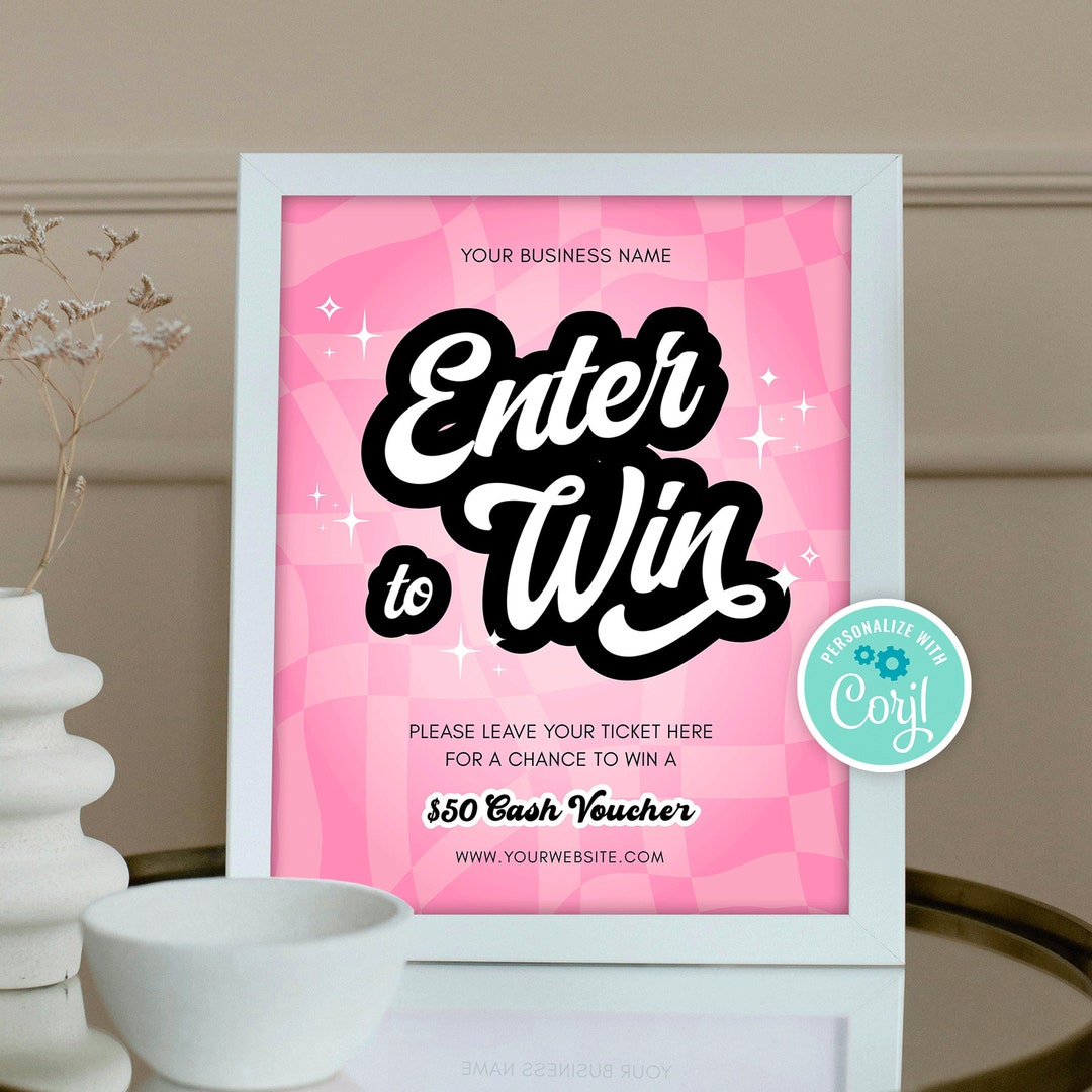 Groovy Pink Raffle Poster Design, DIY Enter to Win 8x10" Sign Template ...