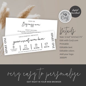 Boho Event Ticket Template, Business Party Entry Pass, Company Ticket ...