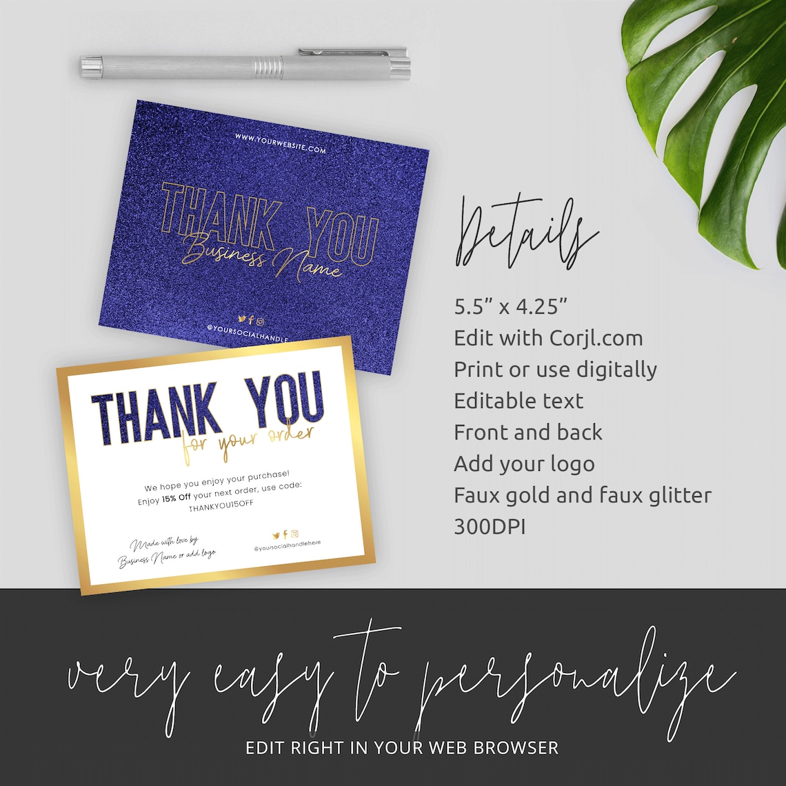 Editable Business Thank You Card, Custom Thank You for Order Cards ...