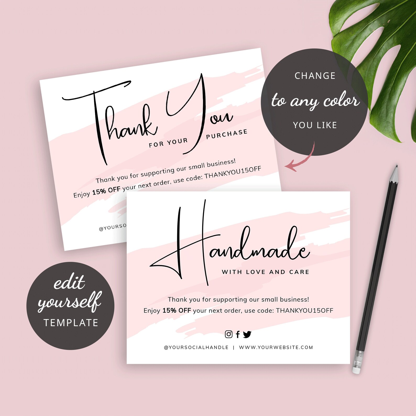 Custom Thank You Card Template Handmade With Love Cards | Etsy