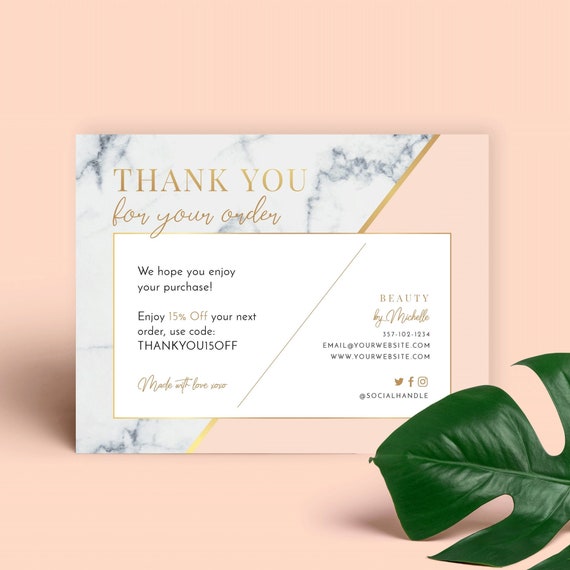 Marble & Gold Thank You for Order Card Template Printable | Etsy