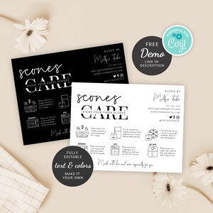 Minimalist Scones Care Card Template, Scones Storage & Reheating ...