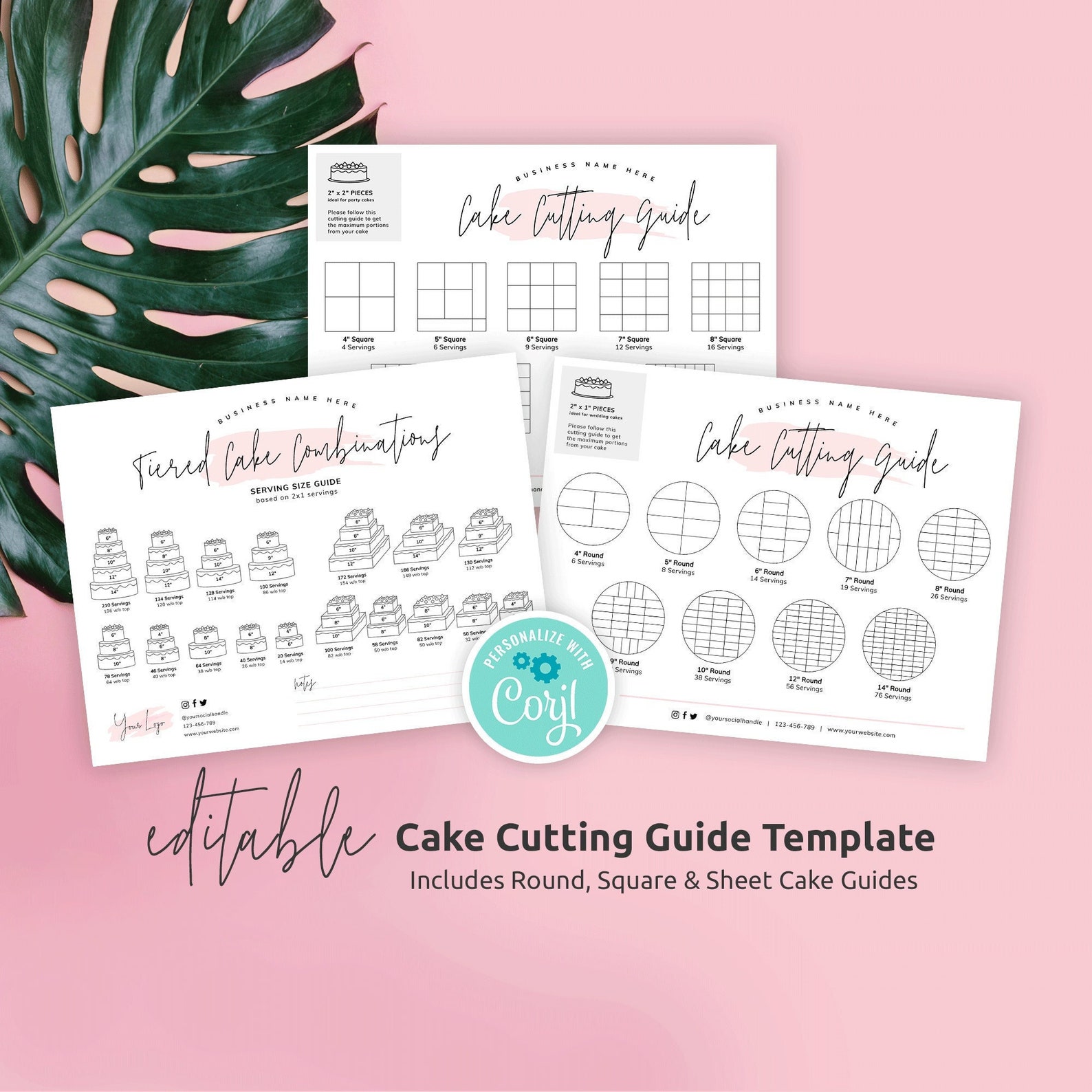 Cake Cutting Guides Template, Printable Round Square Sheet Wedding Cake ...