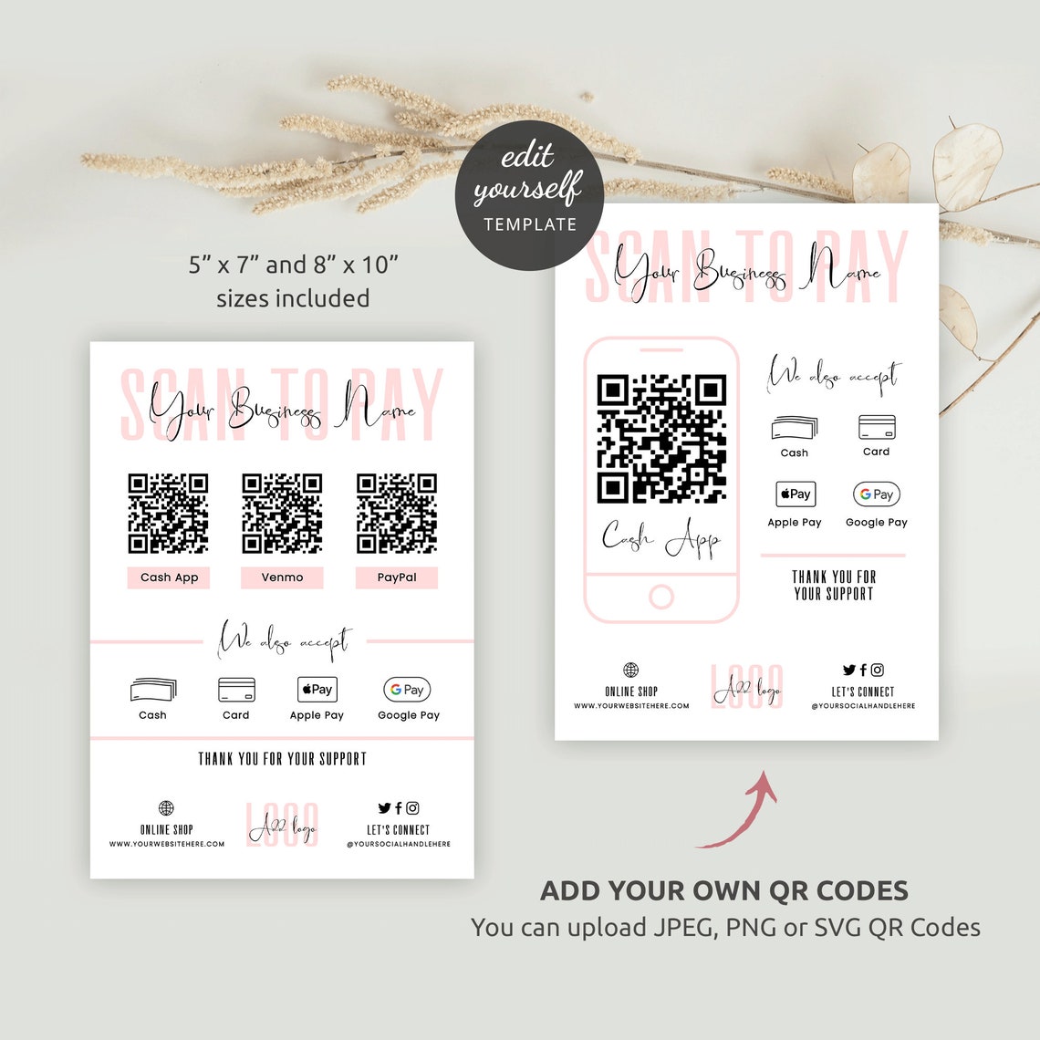 Scan to Pay QR Code Template Editable Scan Here to Pay Poster - Etsy
