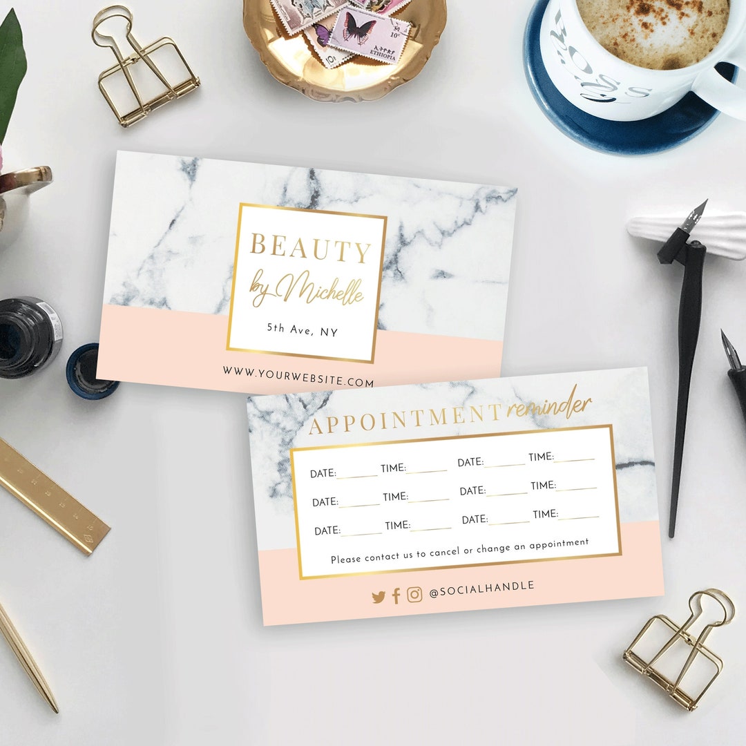 Marble & Gold Appointment Reminder Template, DIY Booking Reminder Card ...
