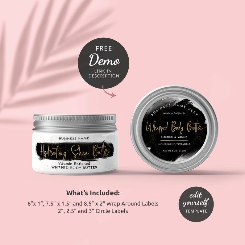 Cosmetics Jar Label Template, Custom Jar Wrap Around Labels, Black ...