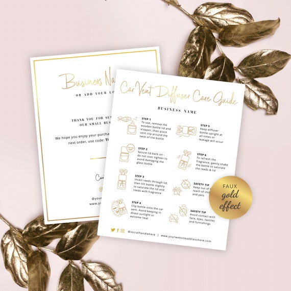 Car Vent Diffuser Care Card Template Car Reed Diffuser Safety - Etsy