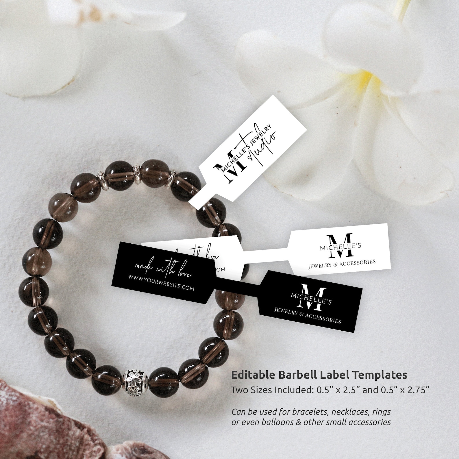 Customizable Jewelry Tag Template, Minimalist Barbell Label, Bracelet ...