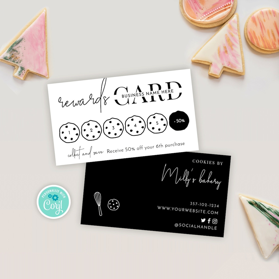 Cookies Rewards Card Template, Bakery Stamp Cards, Minimalist Coffee ...