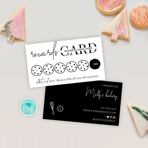 Cookies Rewards Card Template Bakery Stamp Cards Minimalist - Etsy