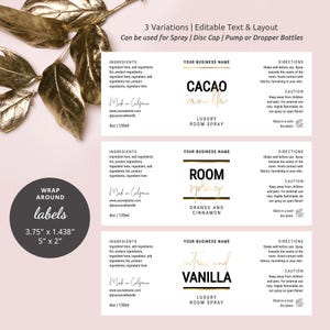 Room Spray Bottle Label Template, Black & Gold, Custom 1 Oz, 2 Oz, 4 Oz ...