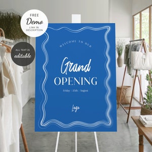 Grand Opening Sign Template, Blue & White Hand Drawn Bush Frame, Launch ...