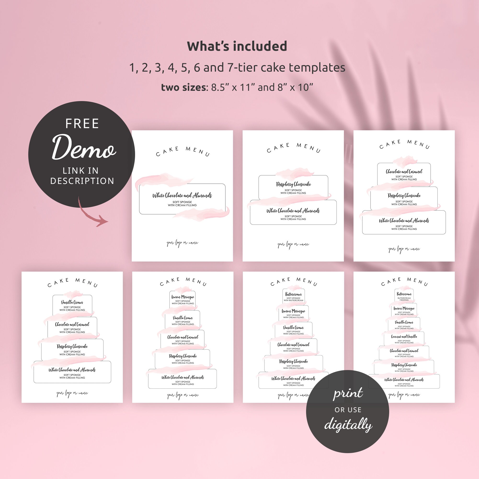 Editable Cake Flavor Sign Printable Cake Menu Template | Etsy