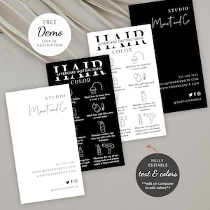 Hair Color Aftercare Card Template, Dyed Hair Care Card Printable ...