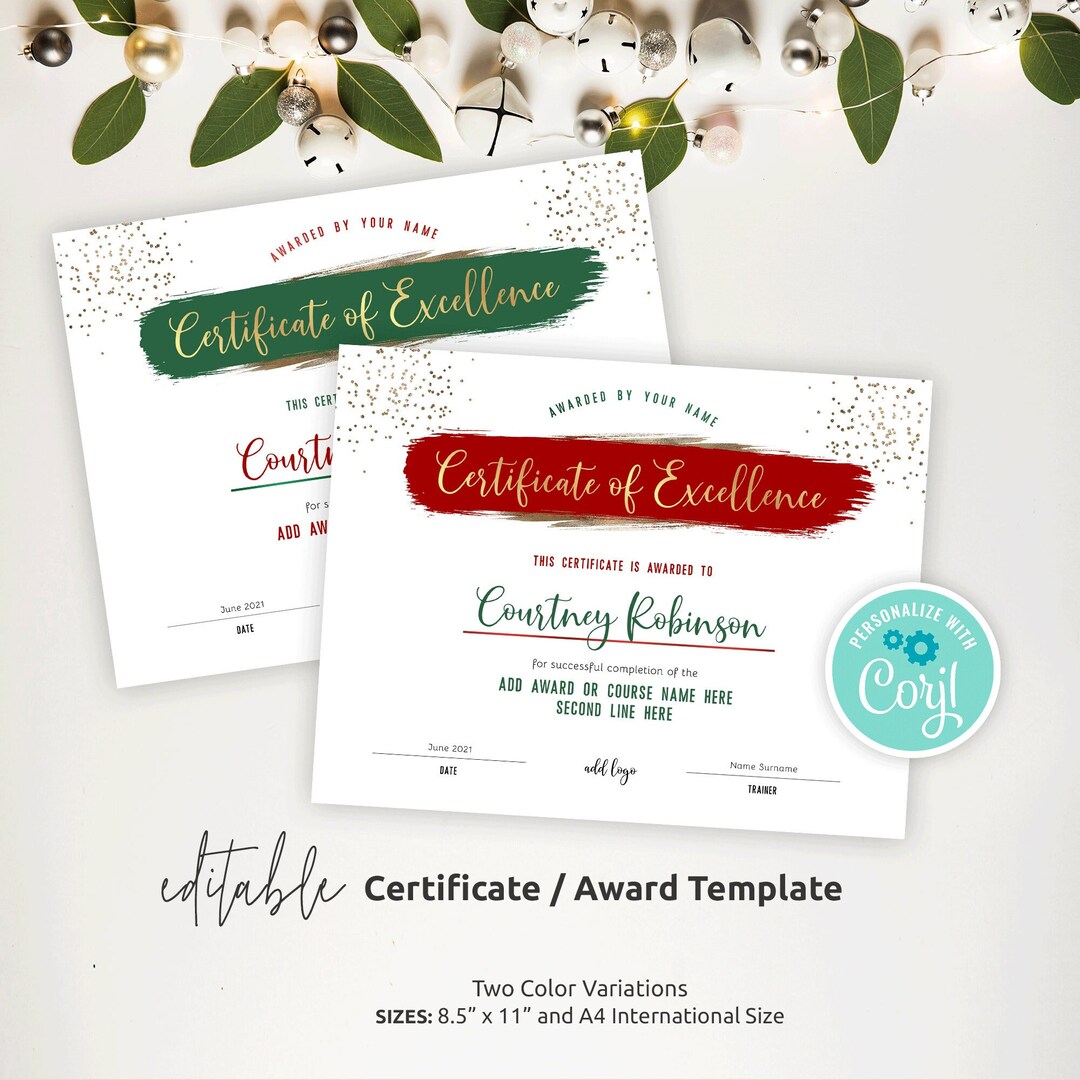 Christmas Certificate of Completion Template, Festive Award Design ...