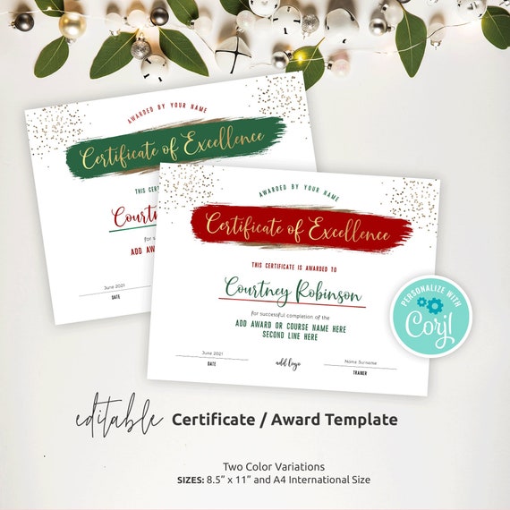 Christmas Certificate of Completion Template Festive Award | Etsy