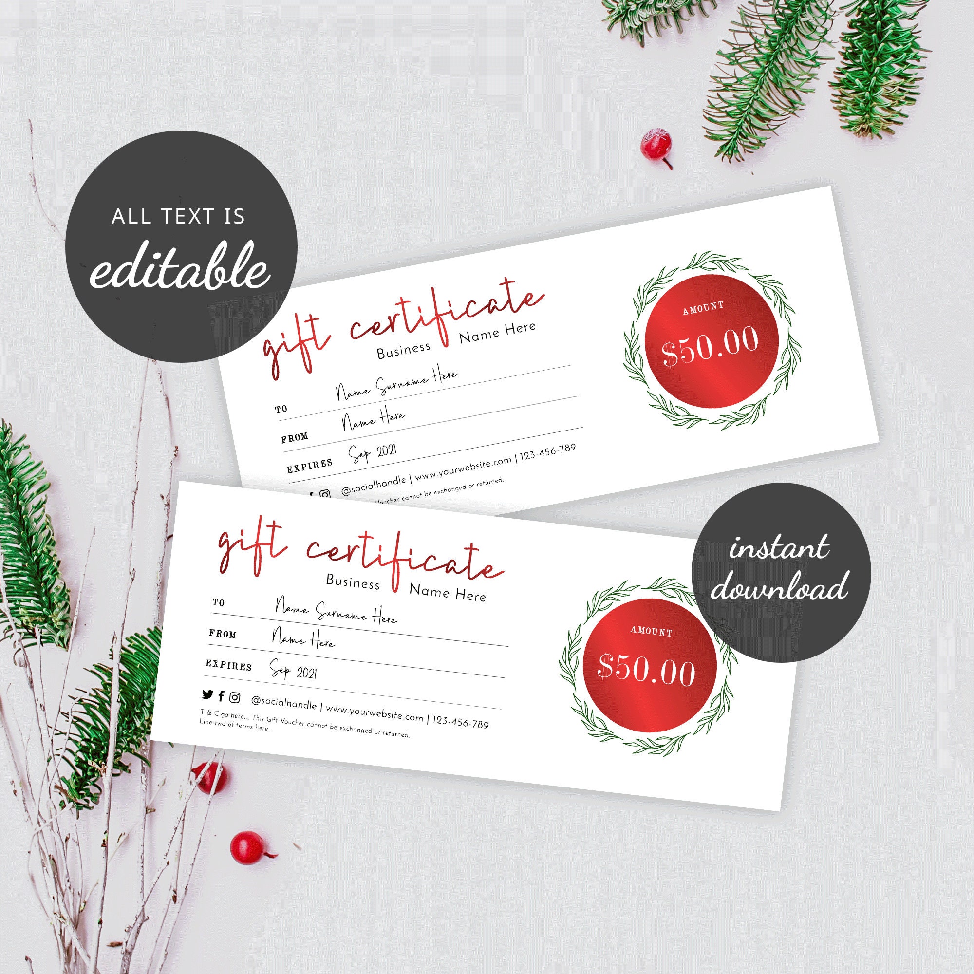 DIY Christmas Gift Certificate, Instant Holiday Gift Voucher, Xmas Gift ...