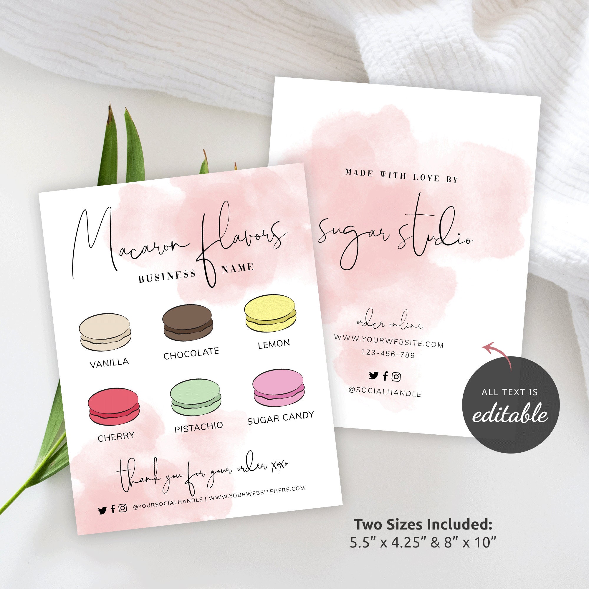 Macarons Flavor List Template, Editable Macaron Bar Sign Watercolor ...