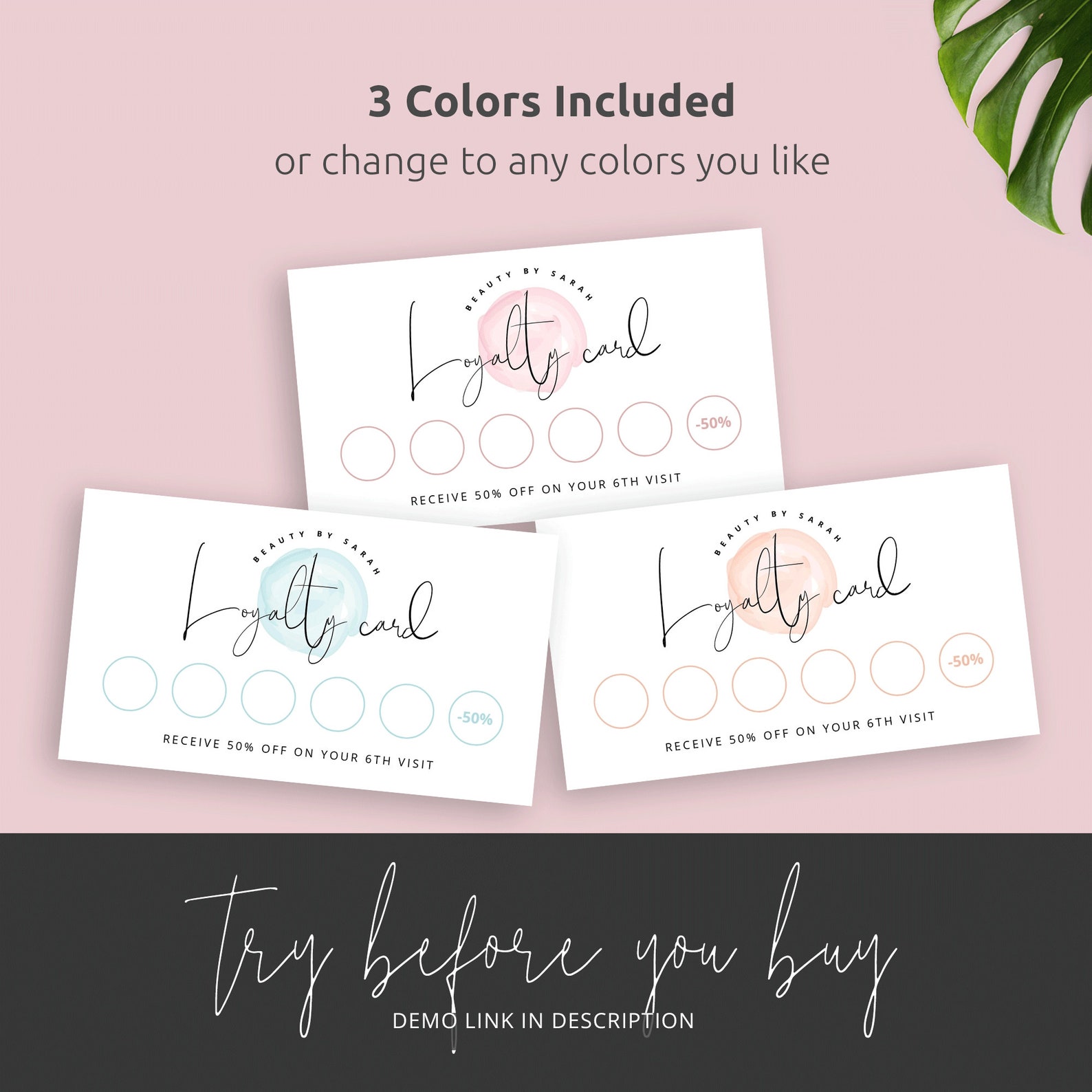 Editable Loyalty Cards, DIY Rewards Card Template, Beauty Salon Loyalty ...