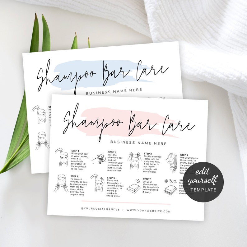Shampoo Bar Care Card Template, Editable Solid Shampoo Instructions ...