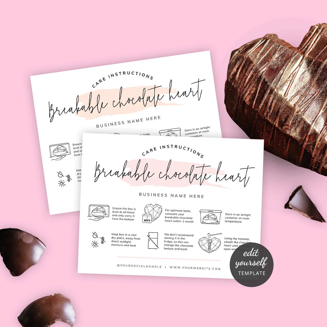 Breakable Chocolate Heart Care Card Template, Editable Smashable Candy ...